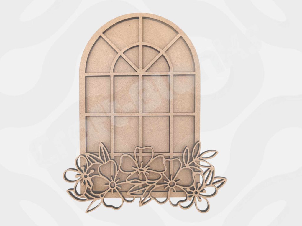Hanging Arched Window with flowers plaque - Decoupage Craft Blanks