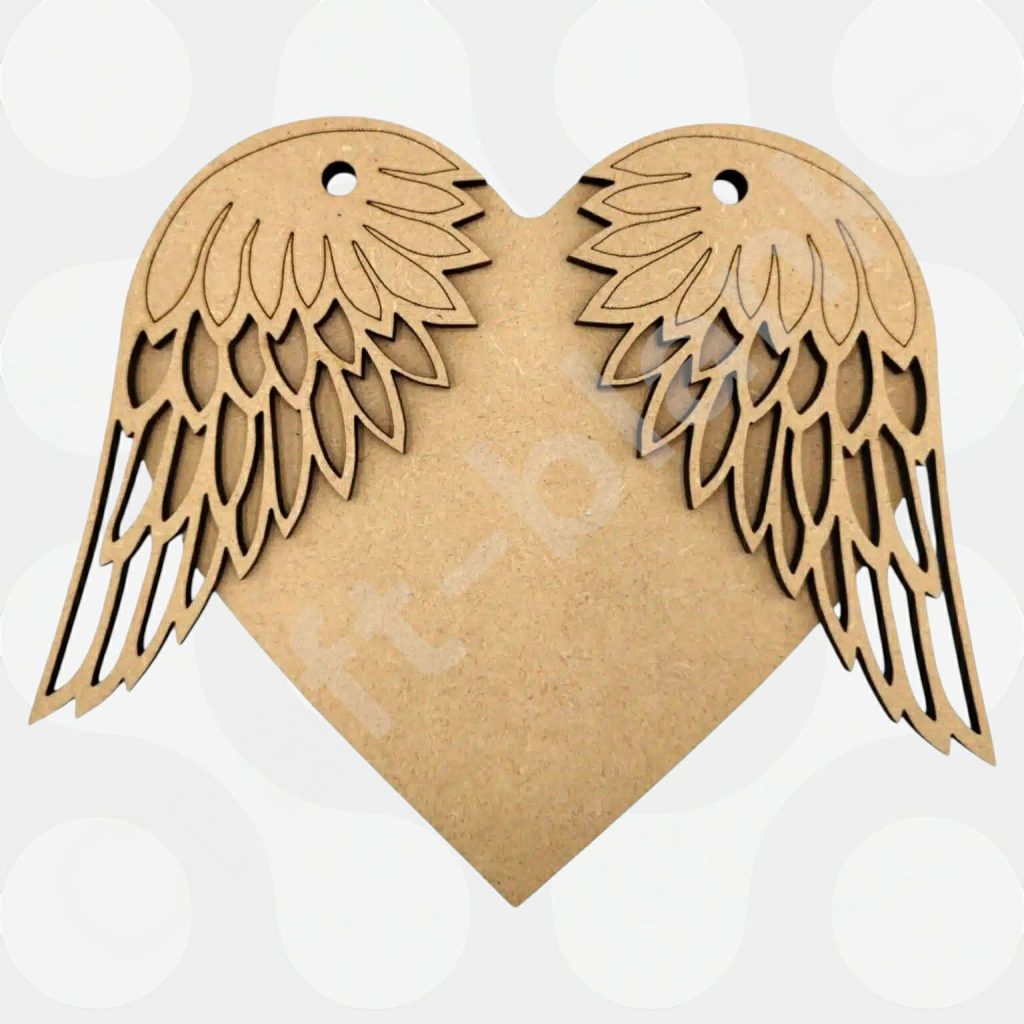 Hanging Angel Wings Layered Heart – 3D MDF Memorial Craft Blank ...