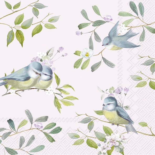 Romantic birds Napkins light rose 558 33cm - Decoupage Craft Blanks